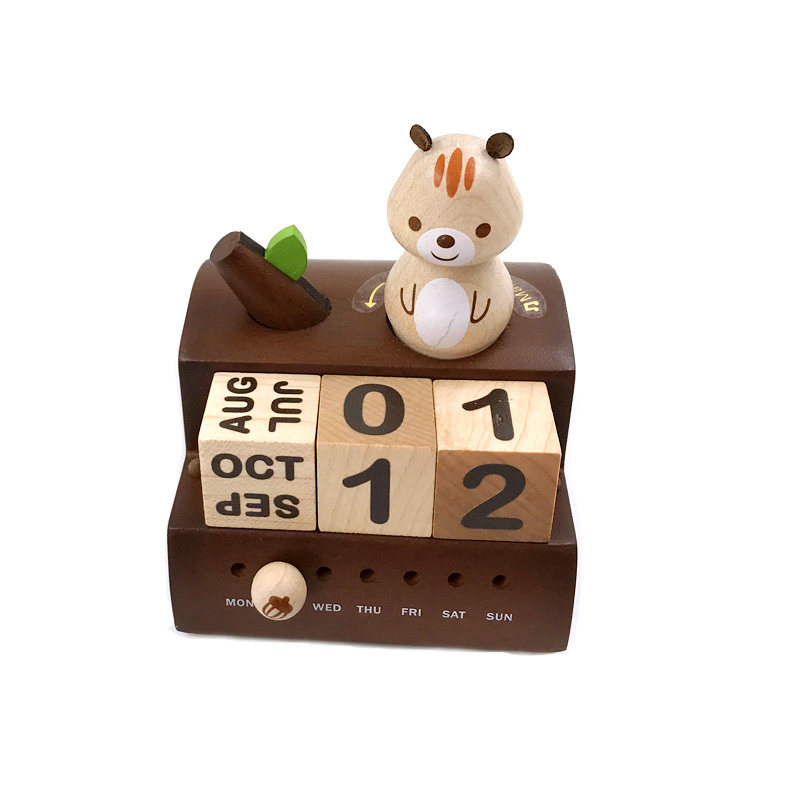Jeancard Squirrel Calendar Music Box - Wooden Perpetual Calendar Gift