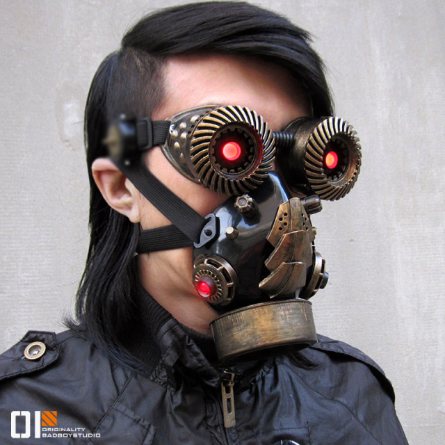 Steampunk mask LED light-emitting goggles gas mask cos cyberpunk ...