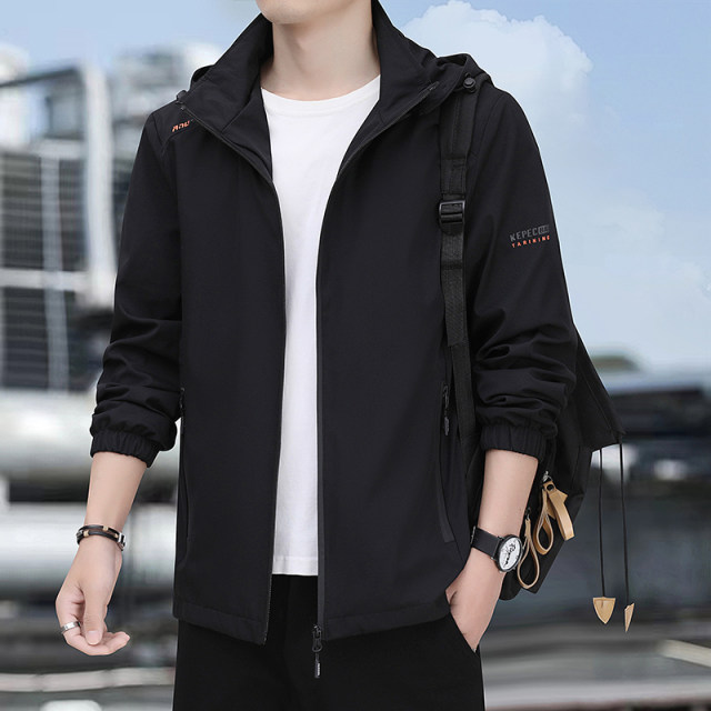 Men's jacket Spring and Autumn 2023 new thin trendy hooded jacket men's ...