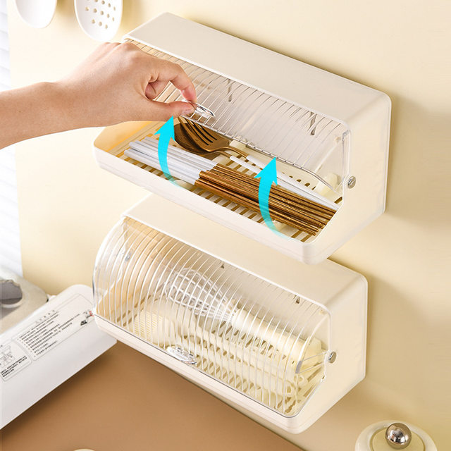 Wall -mounted chopsticks storage box Kitchen large -capacity dustproof ...