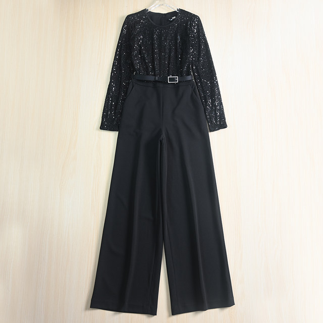 Siqi Women's 9/2 fashion small sequins round neck elastic slim long ...