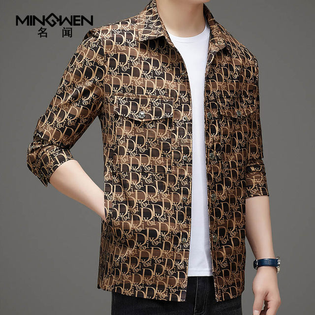 European Station Printed Shirt Style Jacket Men's Lapel Spring and ...