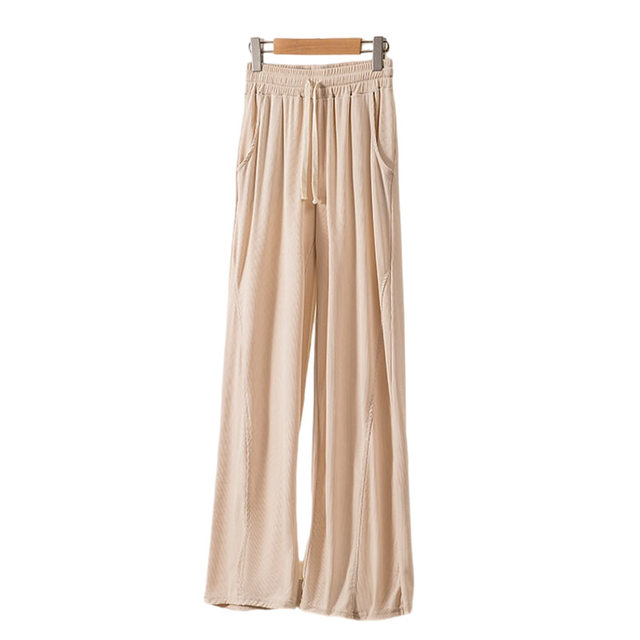Threaded Modal Casual Pants Women's Summer High Waist Pocket Splicing ...