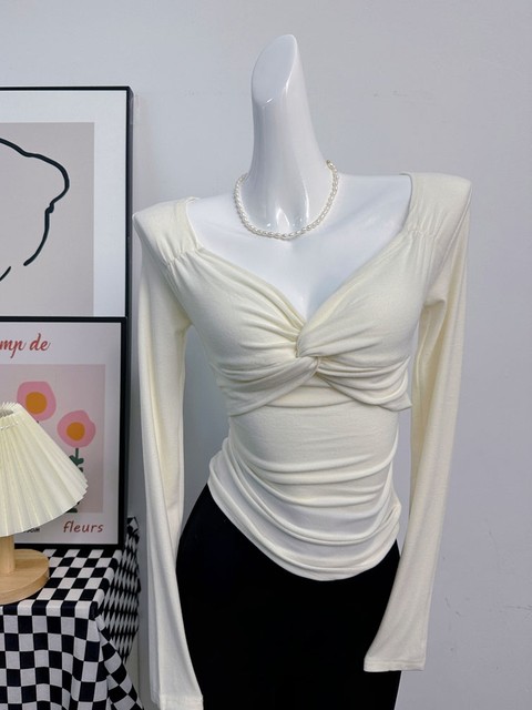 Pure spring kink sexy low-neck breast large waist thin top new product ...