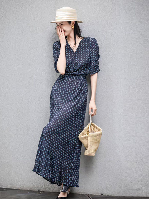 25 summer new French retro floral mulberry silk dress for women with ...