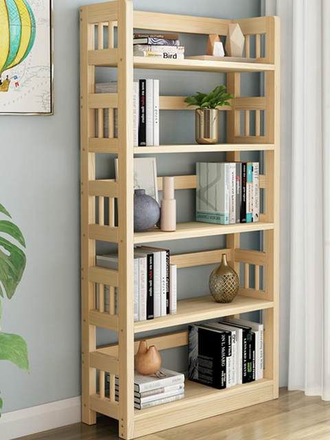 Solid wood bookshelves floor-standing storage racks Living room storage ...