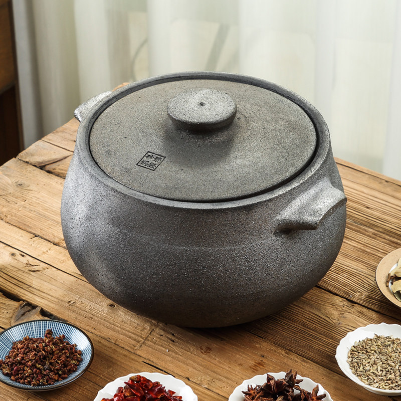Yingjing ブラックキャセロールシチューポット - 蓋付き粘土スープポット