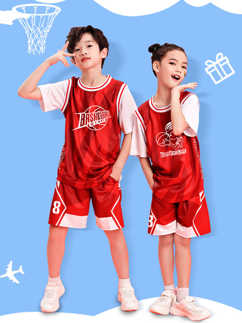Children's short-sleeved basketball uniforms, girls' basketball ...