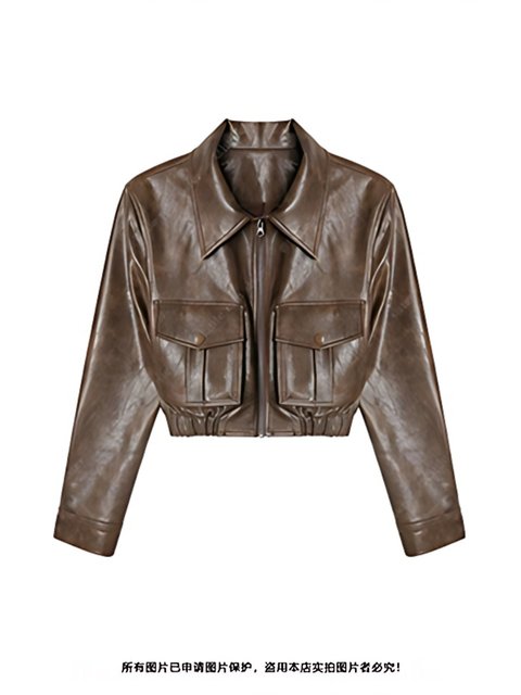 Sister Xiaoyu retro Maillard short workwear air pocket lapel jacket ...