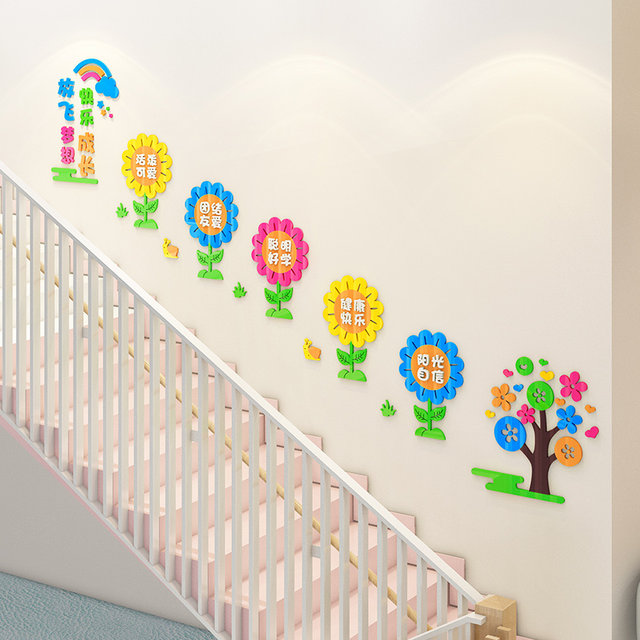Kindergarten staircase wall decoration 3d three-dimensional welcome ...