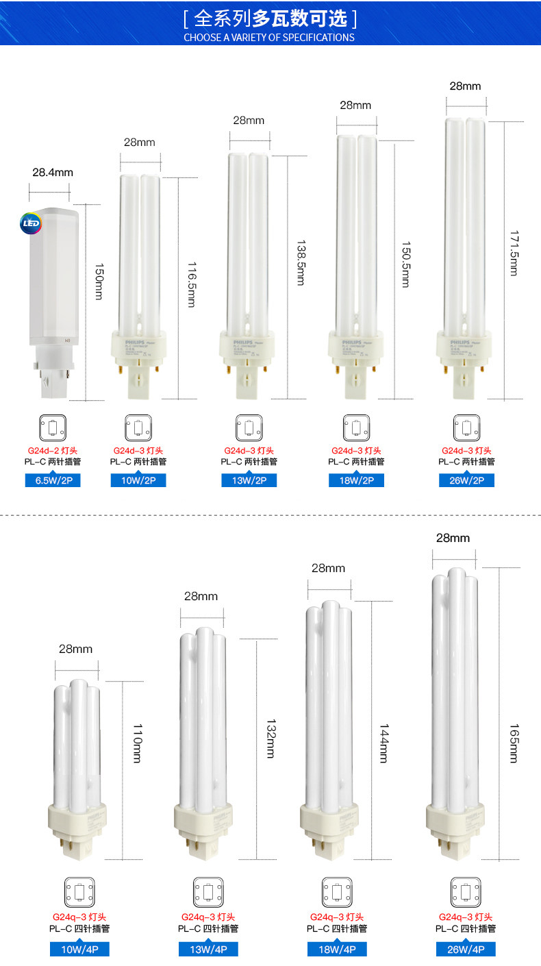 Philips PL-C 2P 4P 10W 865 Energy Saving Downlight Tube - 220V