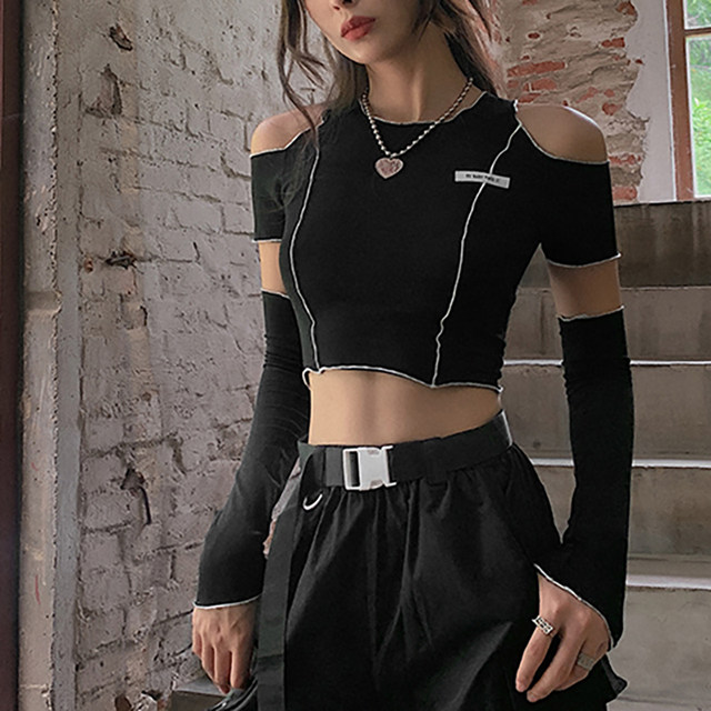 Off-shoulder T-shirt for women, sweet and cool jazz dance, niche design ...