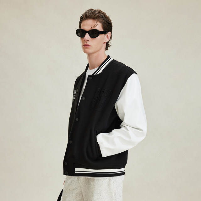 Jack Jones baseball uniform autumn new loose short imitation wool PU ...