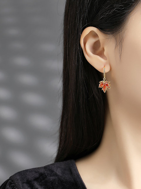 Maple earrings for women light luxury high-end red maple leaf fashion ...