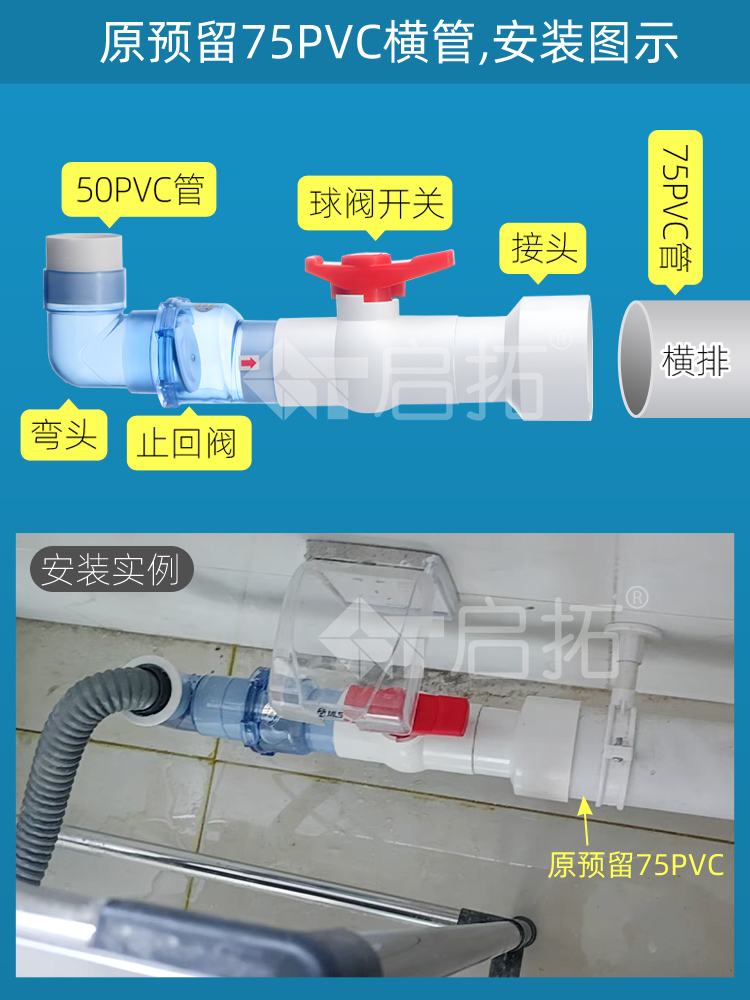 75PVC管矮楼层厨房排水防返水 卫生间台盆防倒灌单向透明止回阀