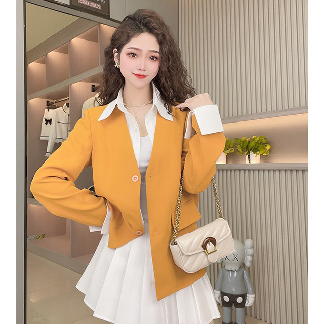 Yellow fake two suits outer set women early spring design sense niche ...