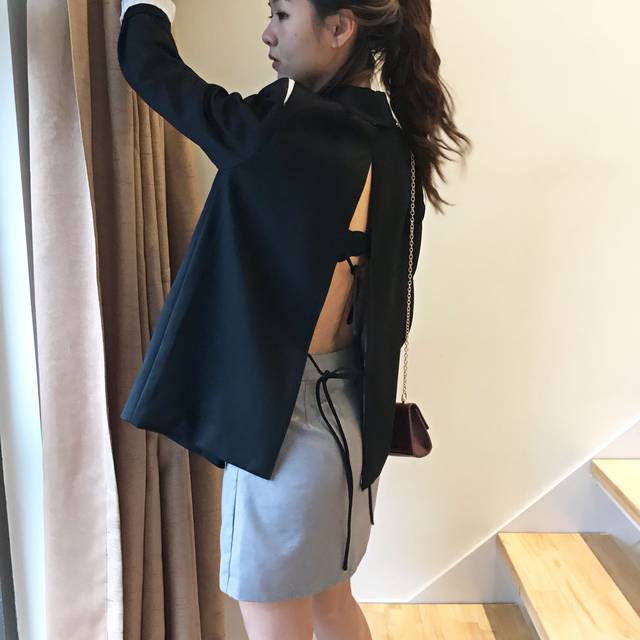 Original design back slit blazer for women lace-up sexy backless jacket ...