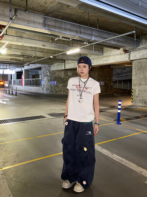 GGBAI American high street front shoulder straight letter short-sleeved ...