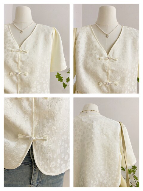 New Chinese V-neck button short-sleeved shirt for women 2025 summer ...