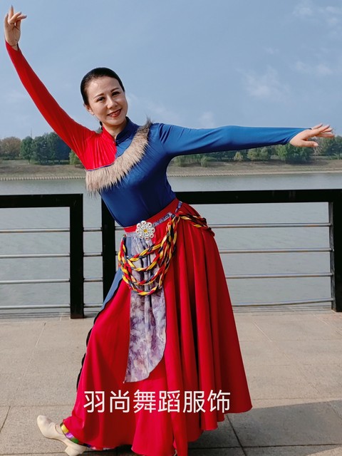 Tibetan dance performance costumes, women's art examination practice clothes, Mongolian dance ...