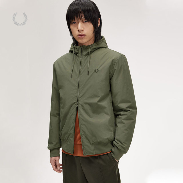FREDPERRY Men's Casual Jacket 2024 Winter Business Hooded Drawstring Wheat Jacket Trendy J8616