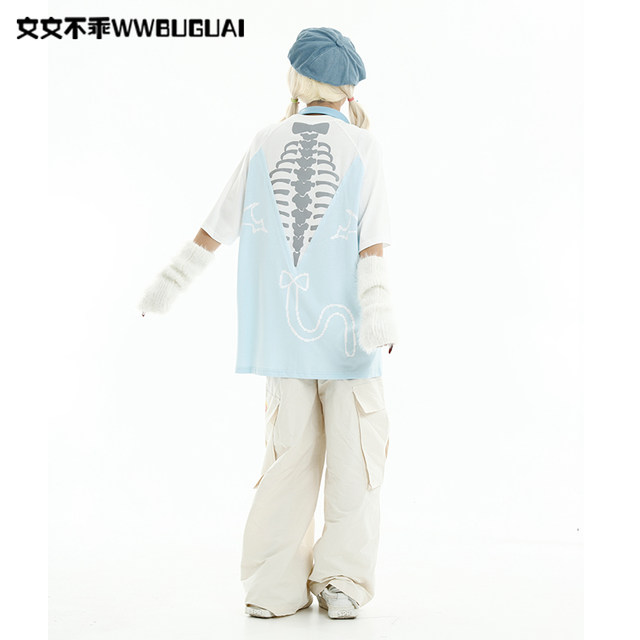 Wenwen Bugui Summer New Subculture Skeleton Cat Print T-Shirt Yabi ...