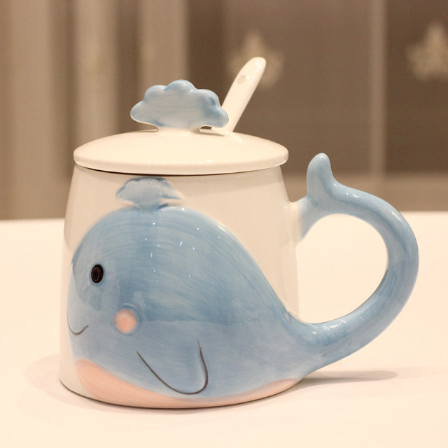 Creative Personalized Mark Cup with a lid with a spoon, cute trendy ...