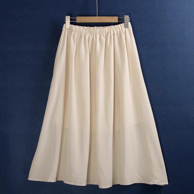 1193 Solid Color Skirt Summer Elastic High Waist Solid Color Double ...