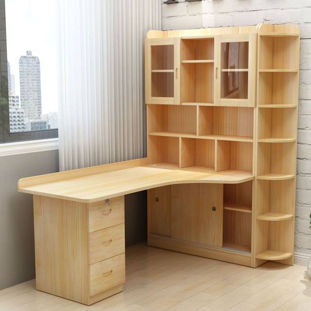 Solid wood corner desk bookshelf combination bookcase integrated ...