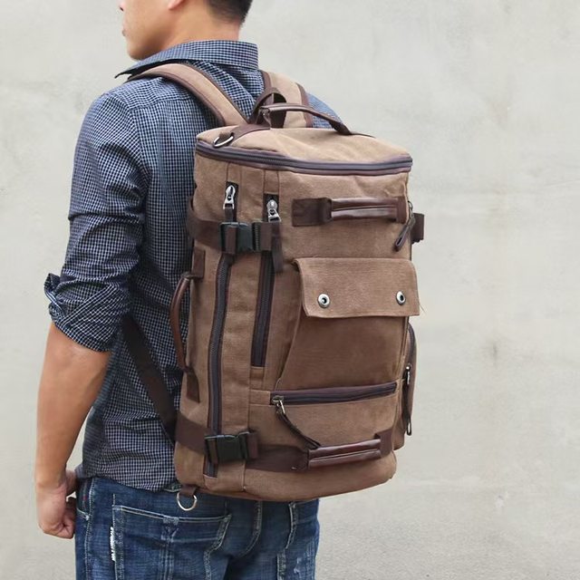 Thick canvas travel backpack men and women multi -function biped bag ...