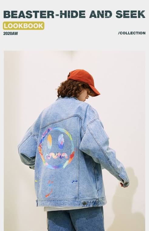 BEASTER oil painting grimace trend jacket men's autumn color splash ink ...