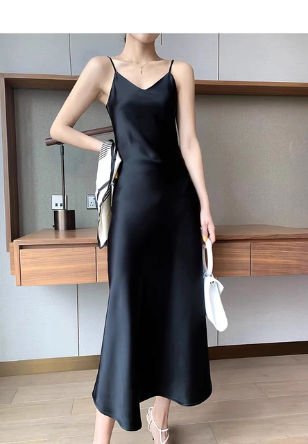 New summer imitation acetic acid satin suspender dress with high-end ...