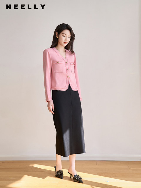 NEELLY V-neck sweet and chic fur-edged top for women's spring single ...