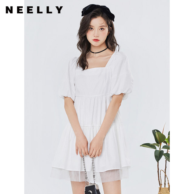NEELLY Nali temperament square collar dress for women puff sleeves ...