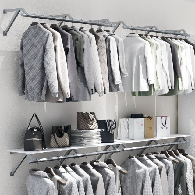 Clothing store display rack silver wall-mounted display side-mounted ...