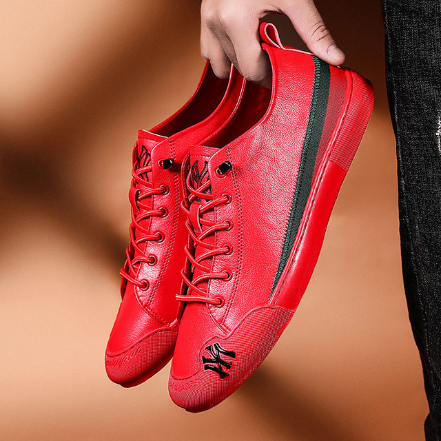 High-end red men's shoes, men's zodiac year red casual leather shoes ...