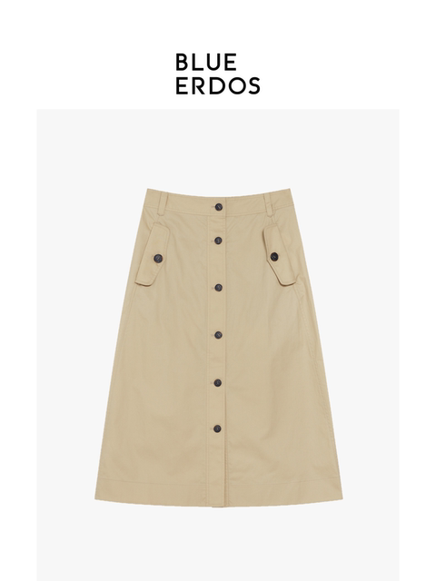 Blue Erdos Pure Cotton Mid-Length Button Design A-Line Skirt B245M0020