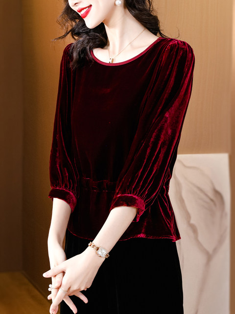 Fashionable waisted gold velvet top for women's autumn clothing middle ...