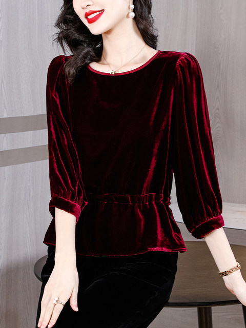 Fashionable waisted gold velvet top for women's autumn clothing middle ...