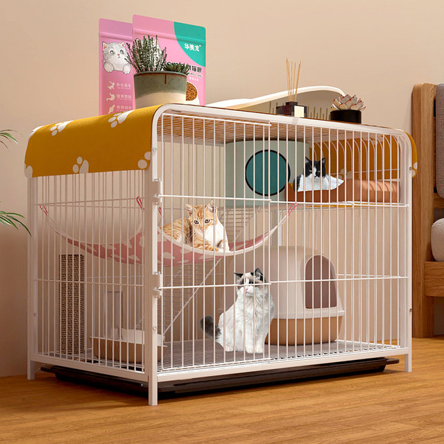 Domestic cat cage that does not occupy an area indoor two-story cat ...