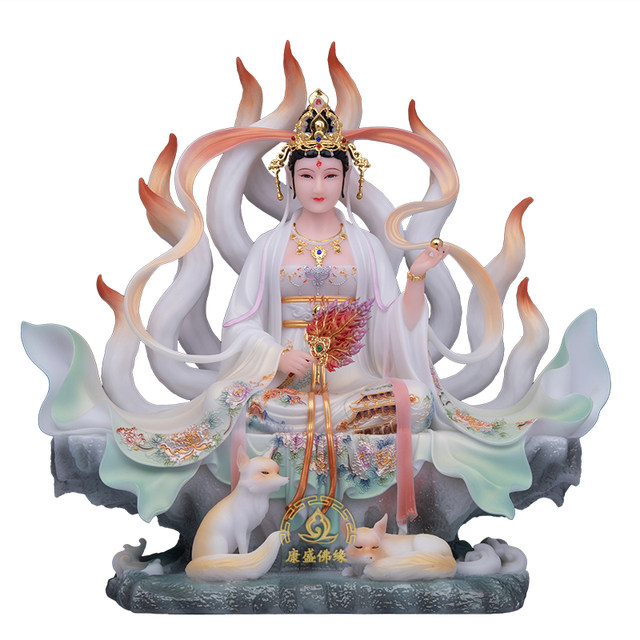 The new nine-tailed goddess statue, white marble nine-tailed fox true ...