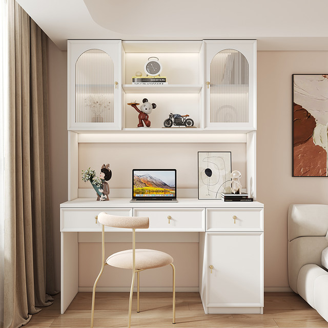 Solid wood computer desk bookshelf bookcase combination desk student ...