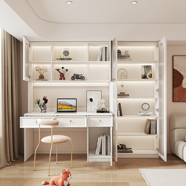 Solid wood computer desk bookshelf bookcase combination desk student ...