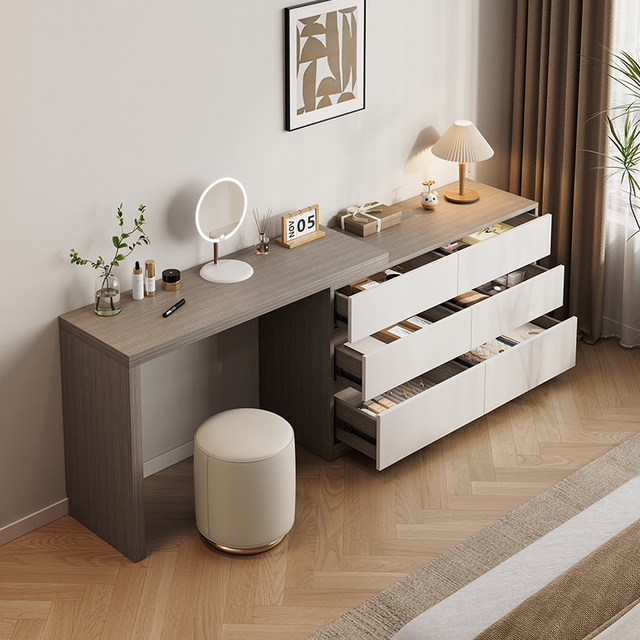 Computer desk dresser integrated solid wood long small room space ...