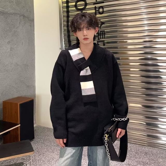 Angola red knitwear niche high -level cleanfit scarf collar sweater ...