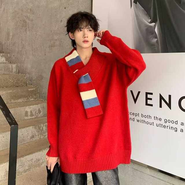 Angola red knitwear niche high -level cleanfit scarf collar sweater ...