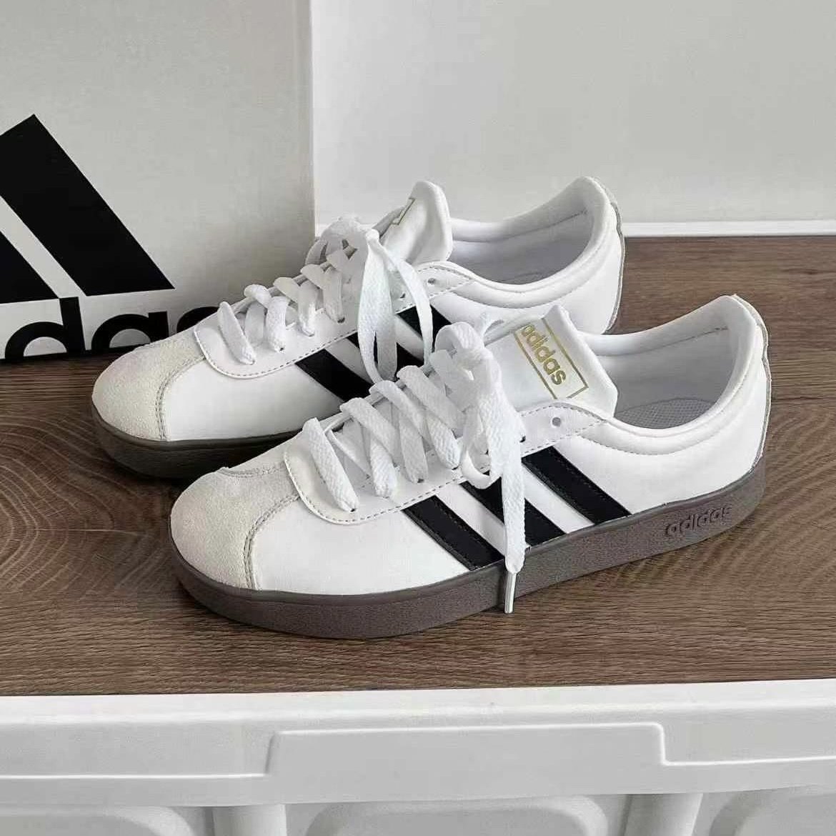 Adidas/Adidas Vl Court 2 White Brown Samba lace -up leisure board shoes ...