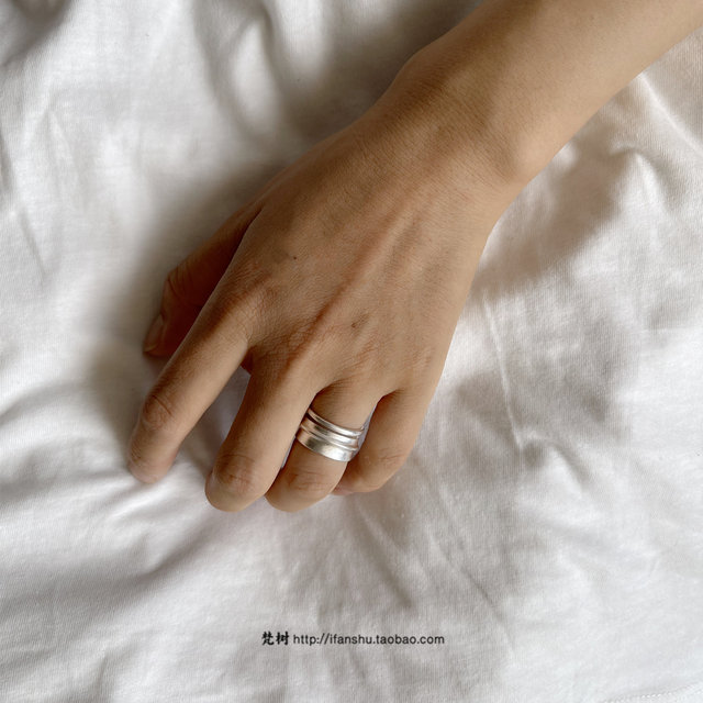 Fanshu For handmade- 925 silver design double layer and twisted open ring