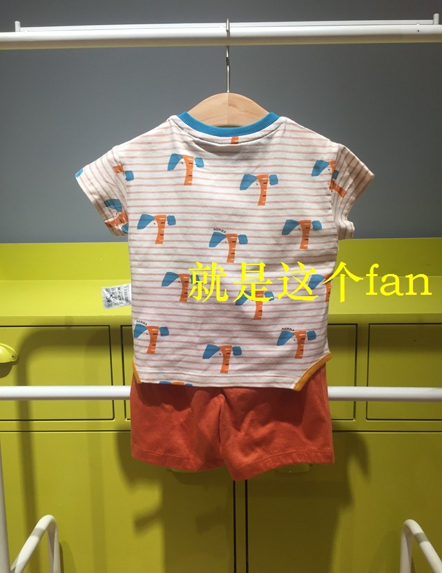 moimoln Korean Yunduo children's clothing summer style cotton elephant stripe T shorts two-piece ...