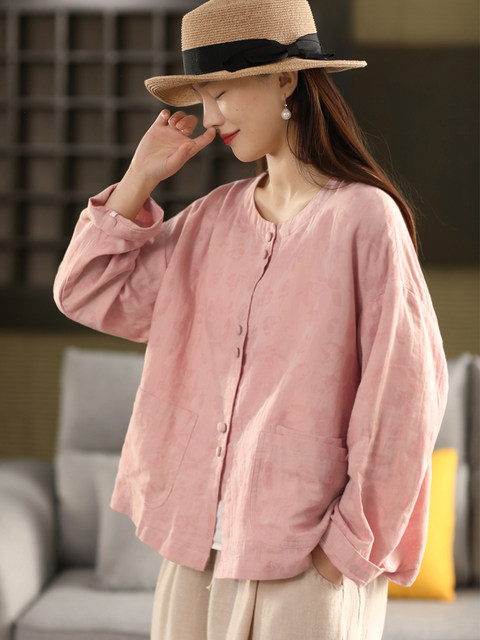 Yuanyuan Meiyi retro heavy industry jacquard linen cotton jacket for ...